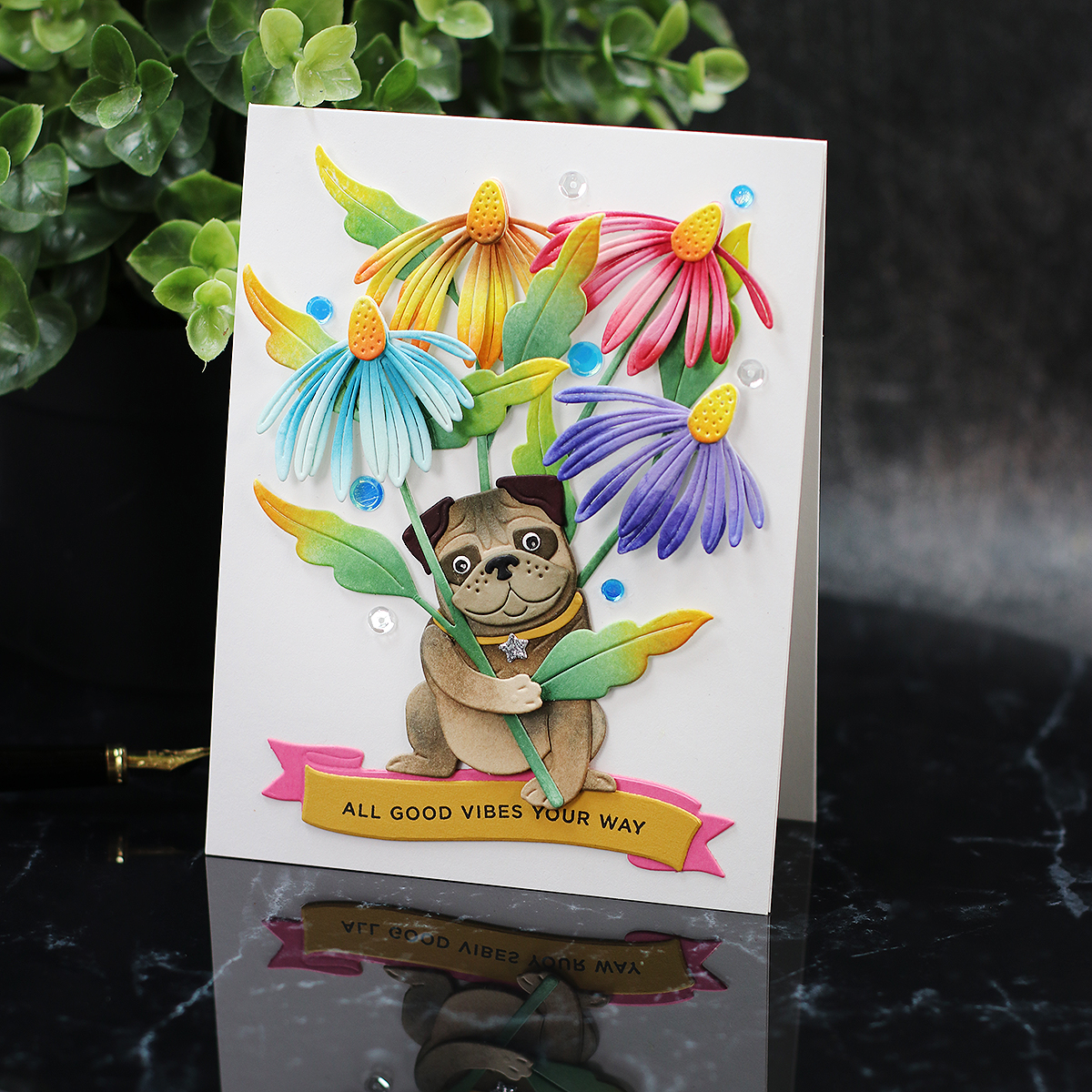 DIY Cute Floral Pug Card - Bibi Cameron